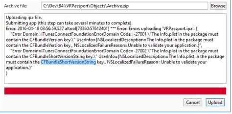 No Cfbundleversion Or Cfbundleshortversionstring Upload To Itunes