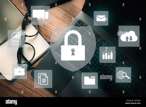Virtual Interface With Lock Security Shield And Desktop Photo As