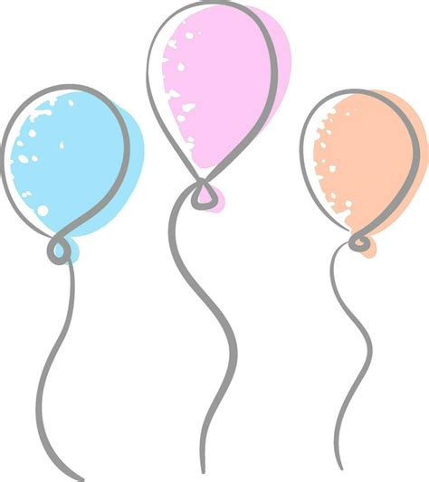 Three Blue Pink And Peach Balloons Tied To Individual Strings Floats In