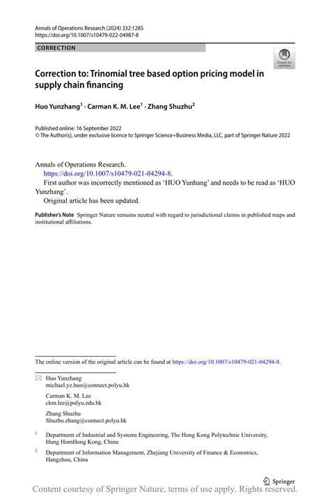 Correction To Trinomial Tree Based Option Pricing Model In Supply