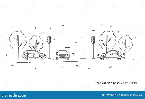Traffic Lights At The Crossroad Vector Illustration Stock Vector