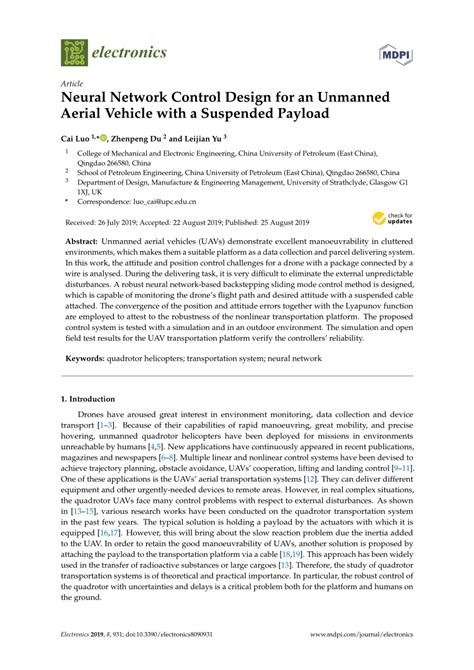 Pdf Neural Network Control Design For An Unmanned Aerial Vehicle With A Suspended Payload
