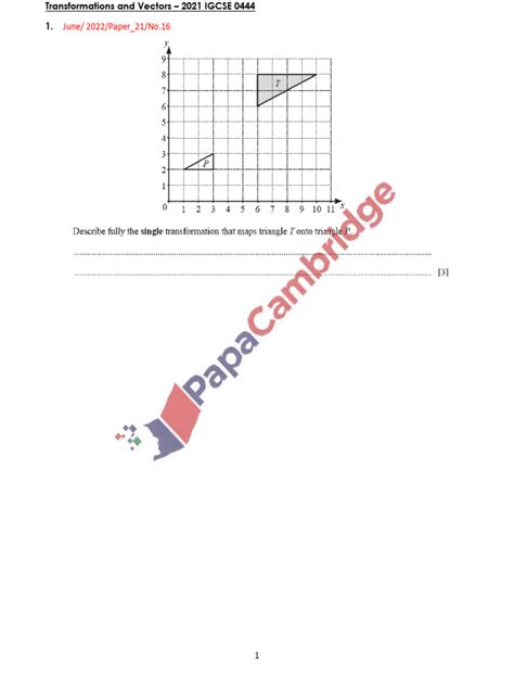 2022 Transformations And Vectors Igcse 0444 Pdf