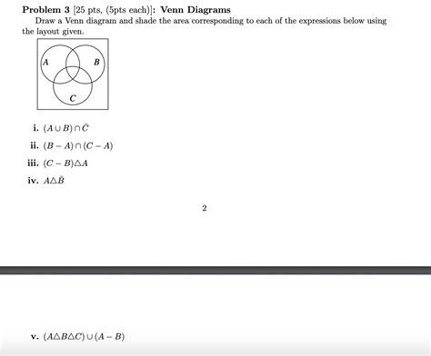 Solved Problem Pts Pts Each Venn Diagrams Draw A Chegg