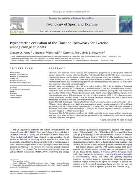 Pdf Validity Of The Timeline Followback For Exercise Among College