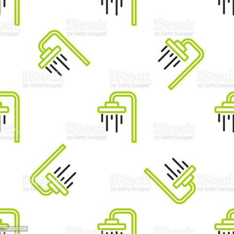 흰색 배경에 아이콘 고립 된 원활한 패턴을 흐르는 물 방울 라인 샤워 헤드 벡터 가정의 방에 대한 스톡 벡터 아트 및 기타 이미지 가정의 방 건강관리와 의술 건강한