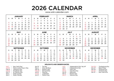 2026 Calendar Printable Free Pdf With Holidays