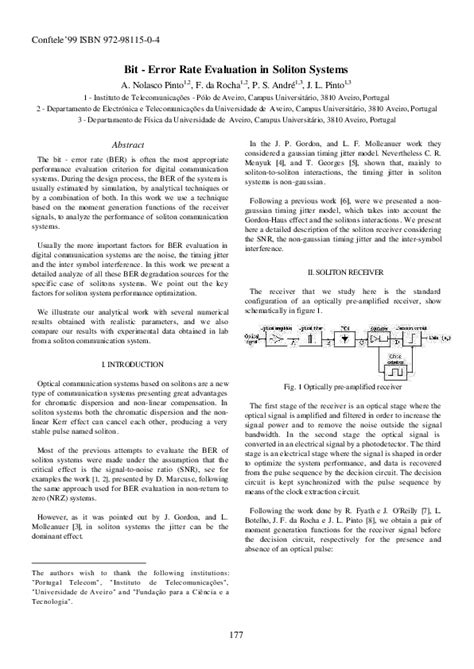 Pdf Bit Error Rate Evaluation In Soliton Systems