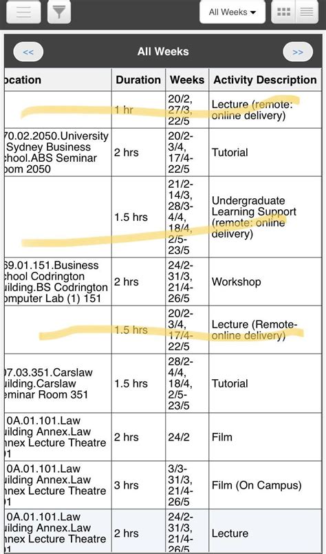 Timetable Lectures R Usyd