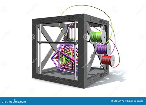 An Illustration Of A 3d Printer Printing Complex Geomtric Shapes Stock Illustration