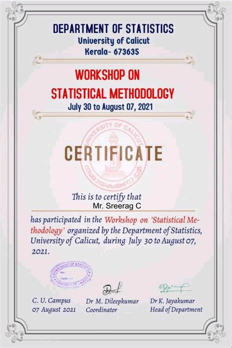 Sreerag C On Linkedin Workshop On Statistical Methodology