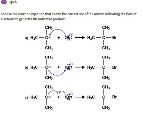 Q3.5 Choose the reaction equation that shows the correct use of the arrows indicating the flow ...