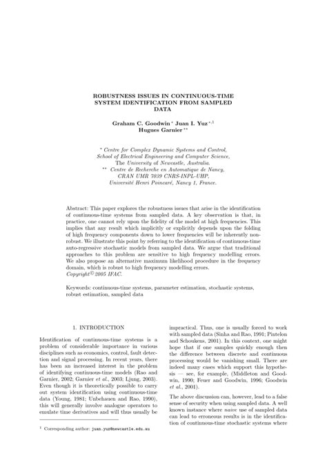 Pdf Robustness Issues In Continuous Time System Identification From Sampled Data