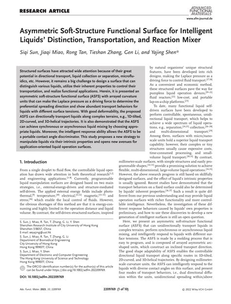 Asymmetric Soft‐structure Functional Surface For Intelligent Liquids