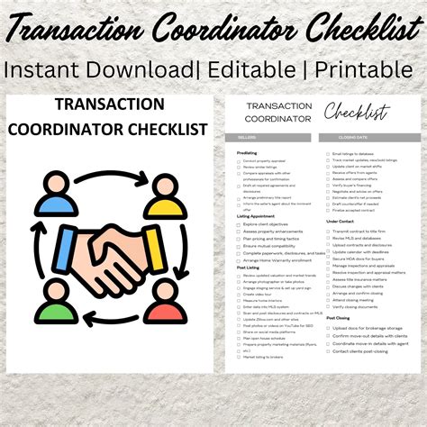 Real Estate Transaction Coordinator Checklist Template Editable