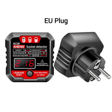 Eu Plug Anengac28 Digital Display Socket Tester Voltage Test Multi Function Polarity Phase Check