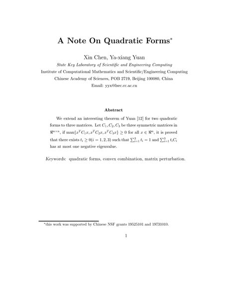 Pdf A Note On Quadratic Forms