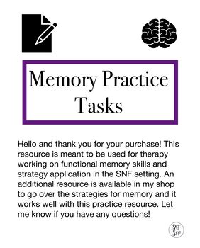 SNF SLP Memory Practice Activities By SNFSLP TPT