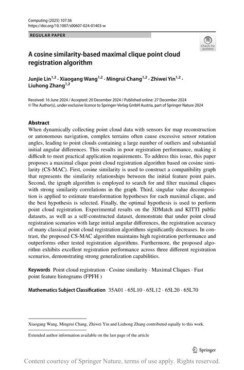 A Cosine Similarity Based Maximal Clique Point Cloud Registration Algorithm