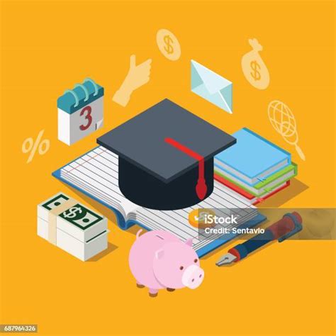 평평한 3d 아이소메트리 아이소메트릭 교육 지식 등록 금 수수료 신용 대출 저축 아이콘 개념 웹 애플 리 케이 션 인포 그래픽 벡터 일러스트 레이 션 노트북 연습장 달러 돈