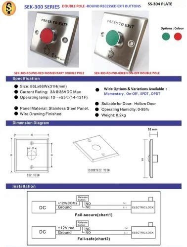 SS Body Exit Button SEK RR Double Pole Green Push Button At Rs Piece In Gurgaon