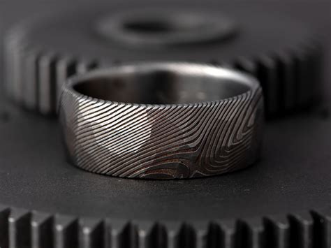 Damascus Steel Obsidian Shape Wedding Ring Handmade Jewelry