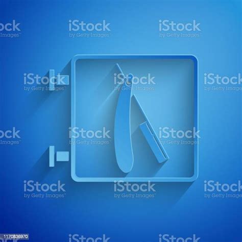 파란색 배경에 격리 면도기 아이콘 종이 컷 이발소 미용사 로고 또는 간판 종이 아트 스타일입니다 벡터 일러스트레이션 0명에 대한 스톡 벡터 아트 및 기타 이미지 Istock