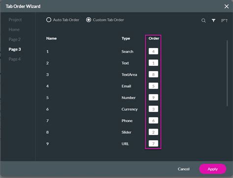 Tab Order Wizard Titan Web
