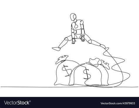 Single Continuous Line Drawing Robot Jumping Over Vector Image