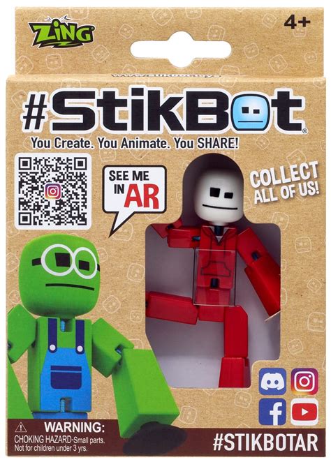 Zing Stikbot White Head With Red Sweatsuit Action Figures