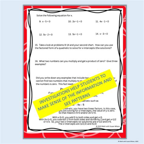 Quadratic Factors And Zeros Zero Product Property Investigation Made By Teachers