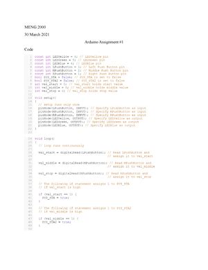 Arduino Assignment 2 Code MENG 2000 20 April 2021 Arduino Assignment Code Const Int Pb2 2