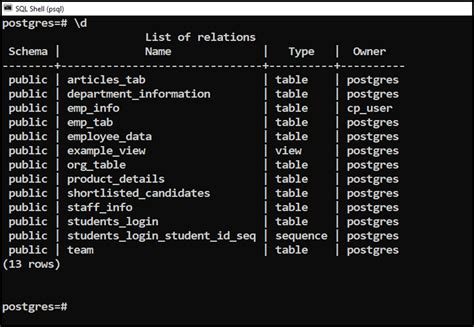 PostgreSQL How To List All Available Tables CommandPrompt Inc
