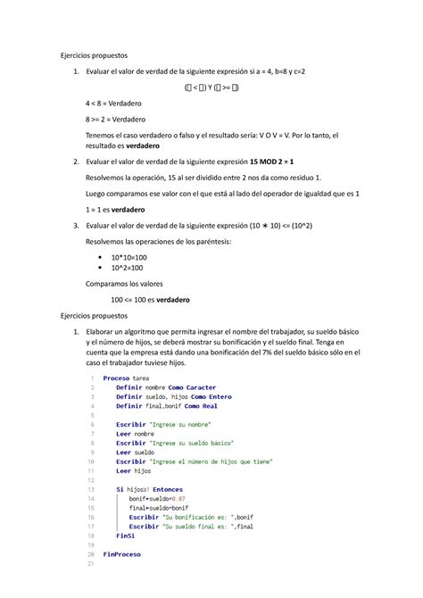 Ejercicios Propuestos Algoritmos S06 Ejercicios Propuestos 1 Evaluar El Valor De Verdad De La