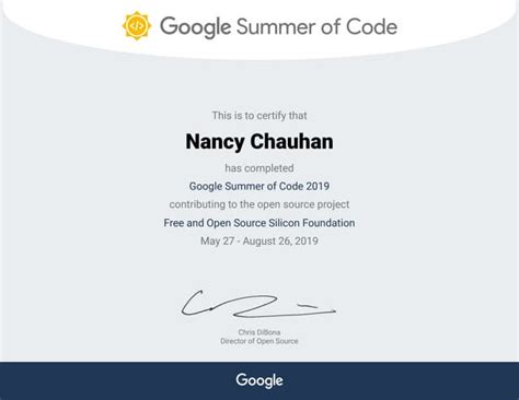 Gsoc 2019 Certificate For Nancy Chauhan Pdf