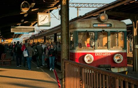 Railway Station In Poland People Train Building Tracks Editorial Image Image Of Clothing