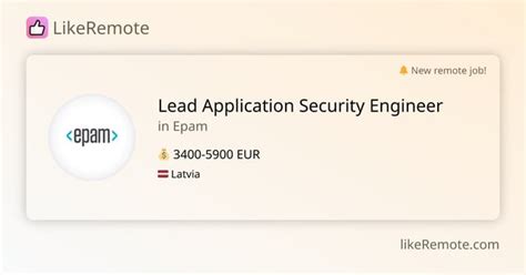 📩 Lead Application Security Engineer At 🏢 Epam Salary 💰3400 5900 Eur 📍remote Job In 🇱🇻 Latvia