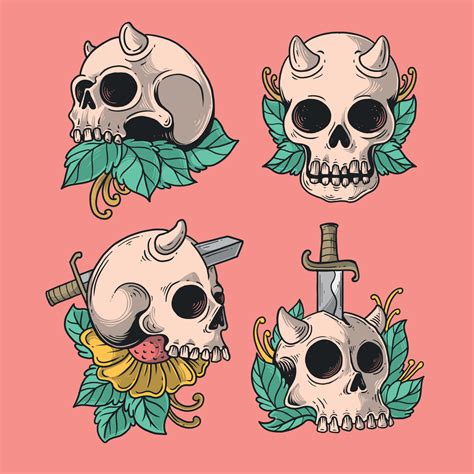 Realistic Skull With Floral 10559817 Vector Art At Vecteezy