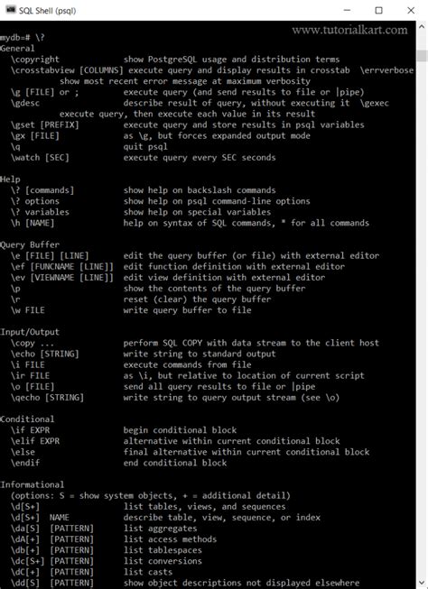 PostgreSQL Psql Shell Commands