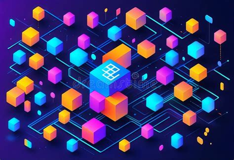 Blockchain Concept Banner Isometric Digital Blocks Connection Stock Illustration Illustration