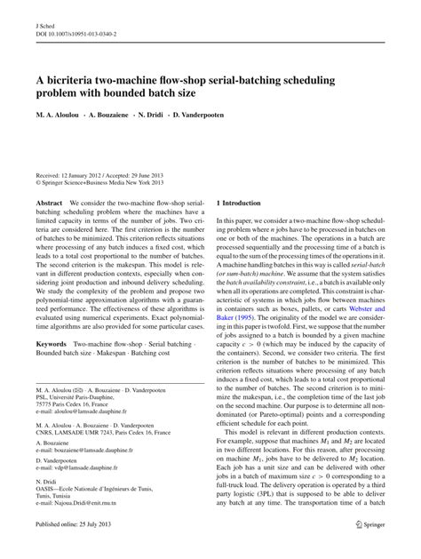Pdf A Bicriteria Two Machine Flow Shop Serial Batching Scheduling