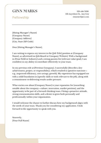 Fellowship Cover Letter Examples Sample Format Resume Object