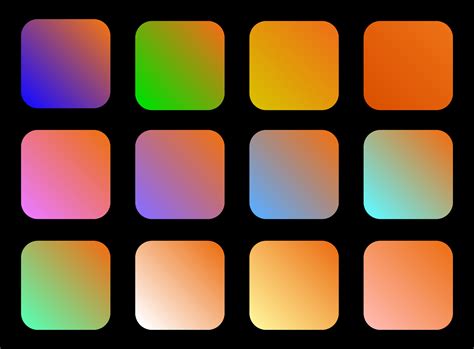Colorful Carrot Color Shade Linear Gradient Palette Swatches Web Kit Rounded Squares Template