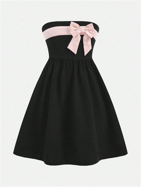 Tween Girlblack Pink Bowcute Elegantspring And Summer Autumn And