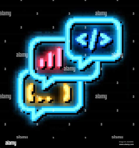 Codding Operation Programmer Discussing Neon Glow Icon Illustration