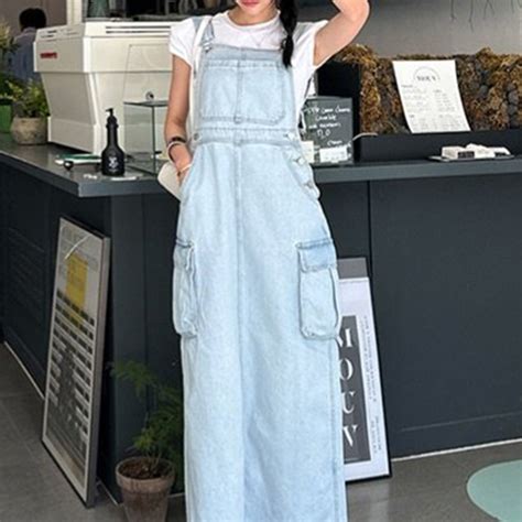 카고 데님 멜빵원피스