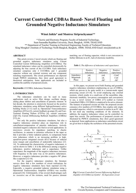 Pdf Current Controlled Cdbas Based Novel Floating And Grounded Negative Inductance Simulators