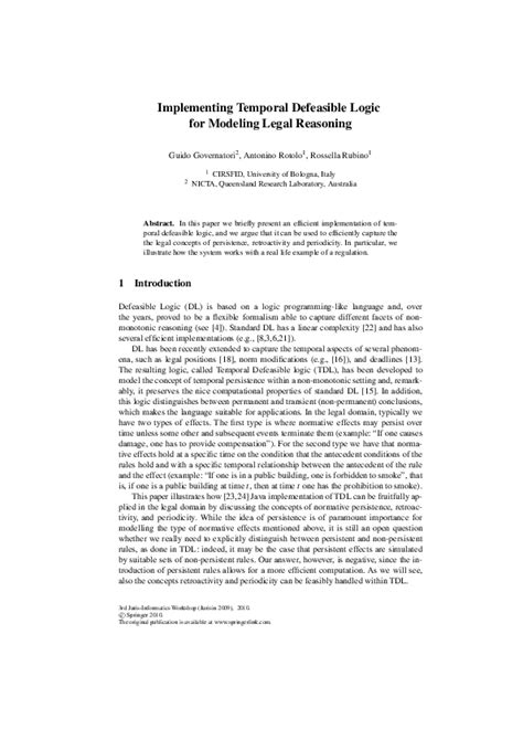 Pdf Implementing Temporal Defeasible Logic For Modeling Legal Reasoning