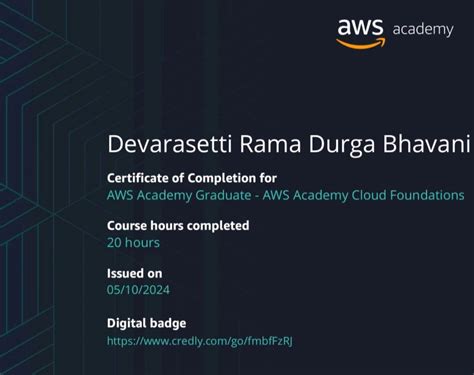 Devarasetty Rama Durga Bhavani On Linkedin Aws Credly