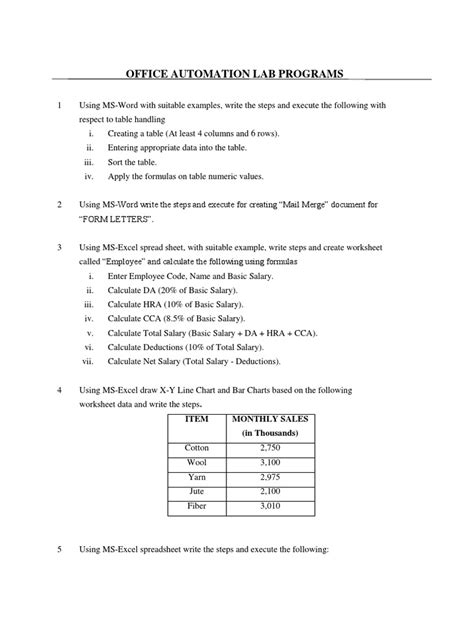 Office Automation Lab Pdf Worksheet Spreadsheet